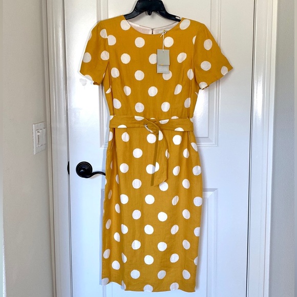 Boden | Dresses | Boden Hazel Polka Dot Belted Linen Midi Dress In Tuscan Sun Spot 6r | Poshmark